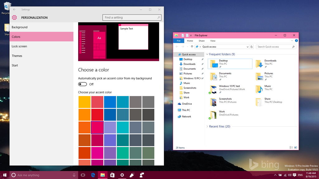 Here’s what’s new in Windows 10 build 10525: title bar color options ...