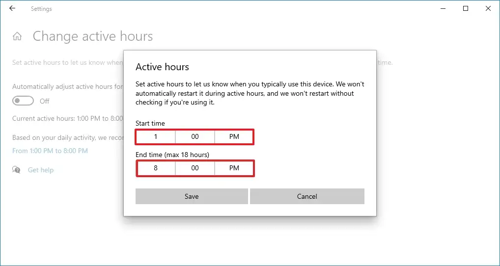 Change Windows 10 active hours to prevent sudden reboots - Pureinfotech
