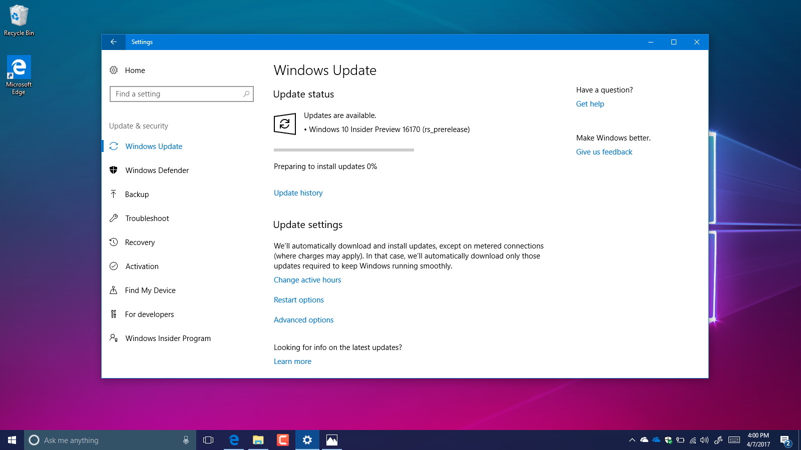 Windows 10 build 16170 releases (no) new features - Pureinfotech