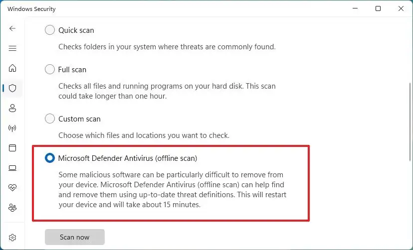 How to do offline virus scan with Microsoft Defender on Windows 11 - Pureinfotech