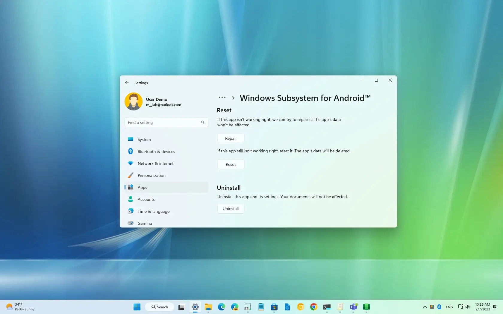 How to reset WSA to fix problems on Windows 11 - Pureinfotech