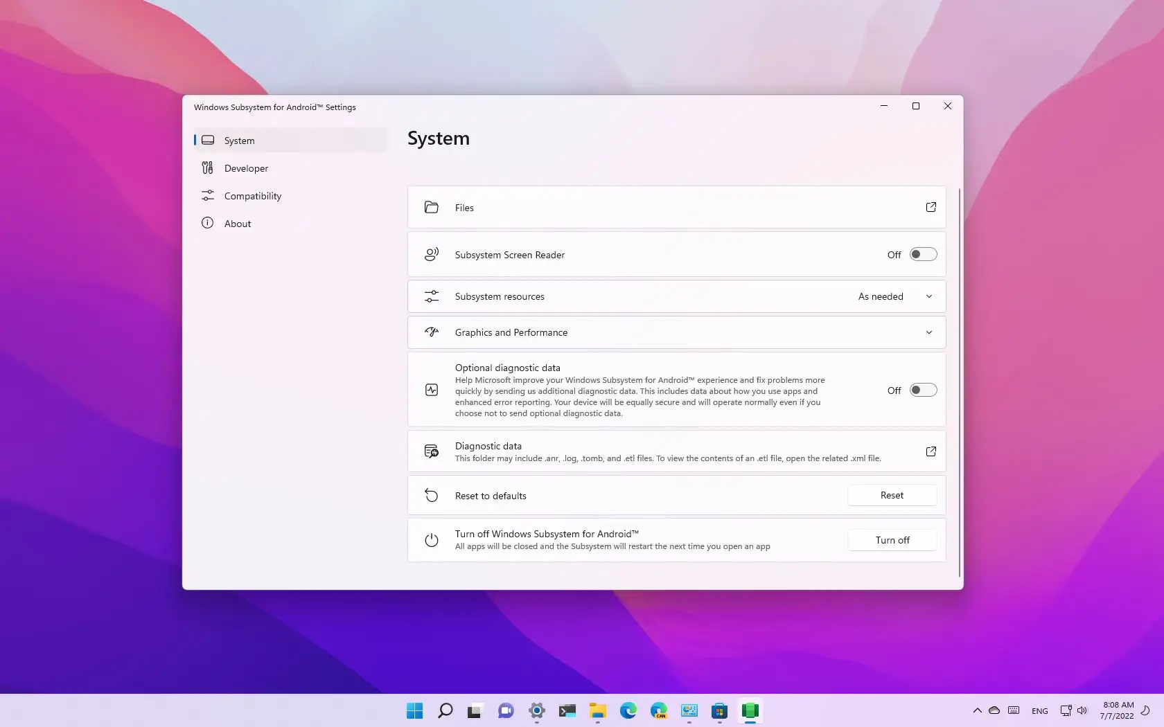 Windows Subsystem for Android gets July 2022 update - Pureinfotech