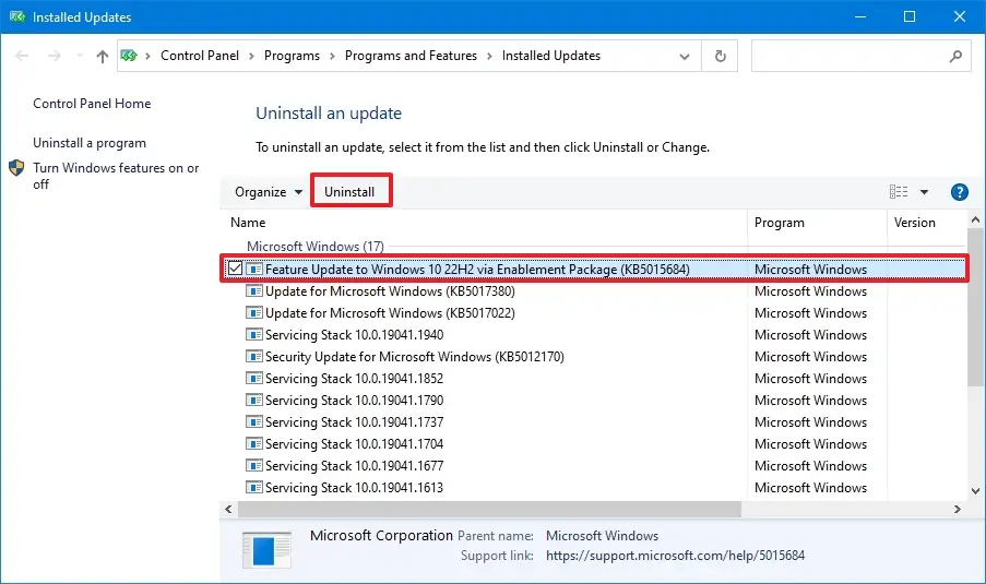 How to uninstall Windows 10 22H2 - Pureinfotech