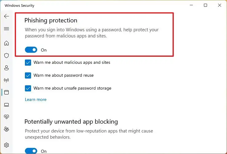 How to protect passwords enabling phishing protection on Windows 11 ...