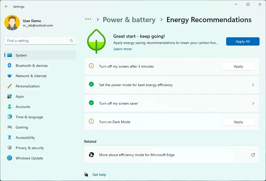 How to enable new Energy Recommendations settings on Windows 11 ...