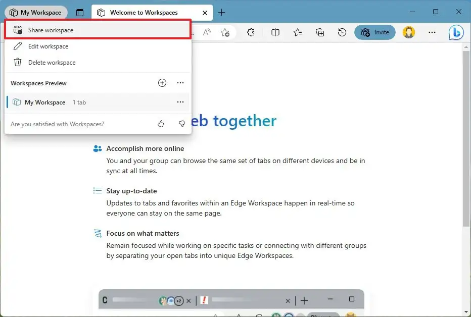 How To Use Workspaces To Share Tabs On Microsoft Edge Pureinfotech