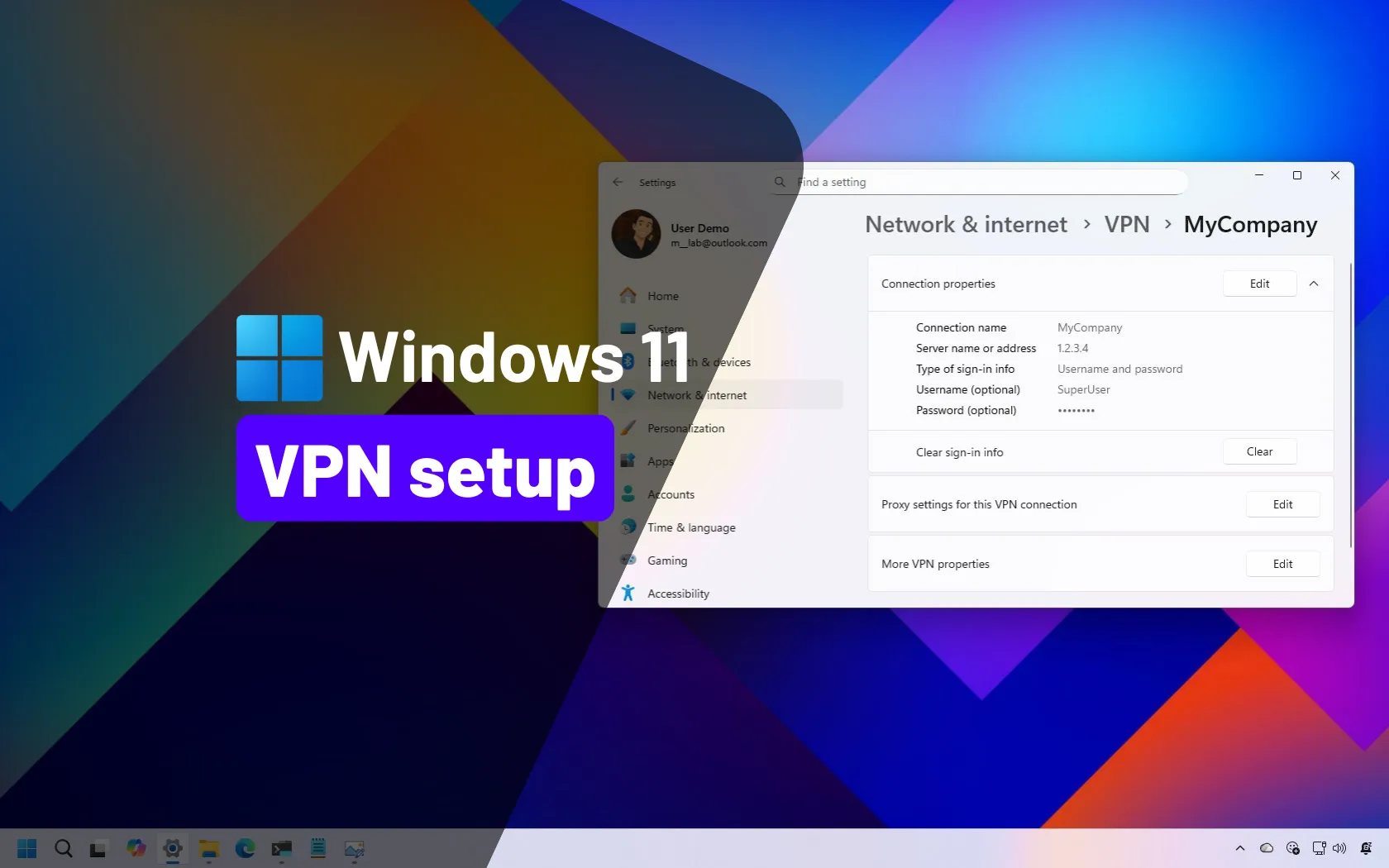 How to set up a VPN connection on Windows 11 - Pureinfotech