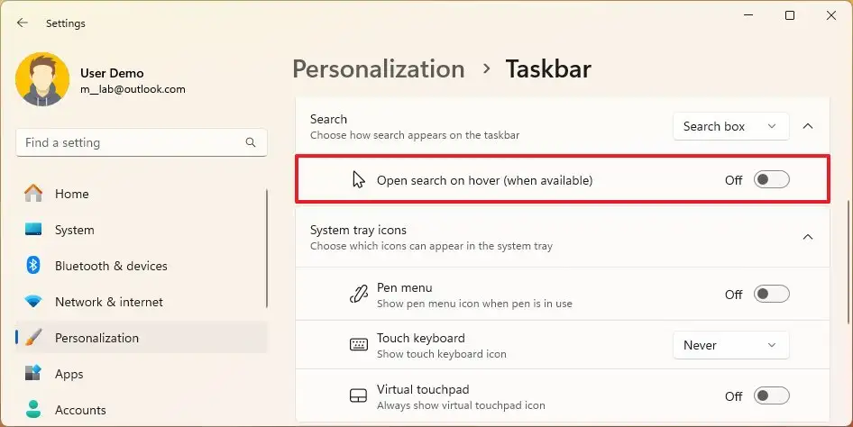 How to prevent Search from opening on hover on Windows 11 - Pureinfotech