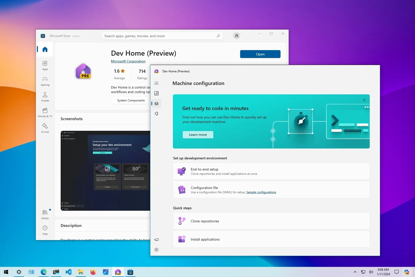 Dev Home app 0.9 brings compatibility for Windows 10 - Pureinfotech