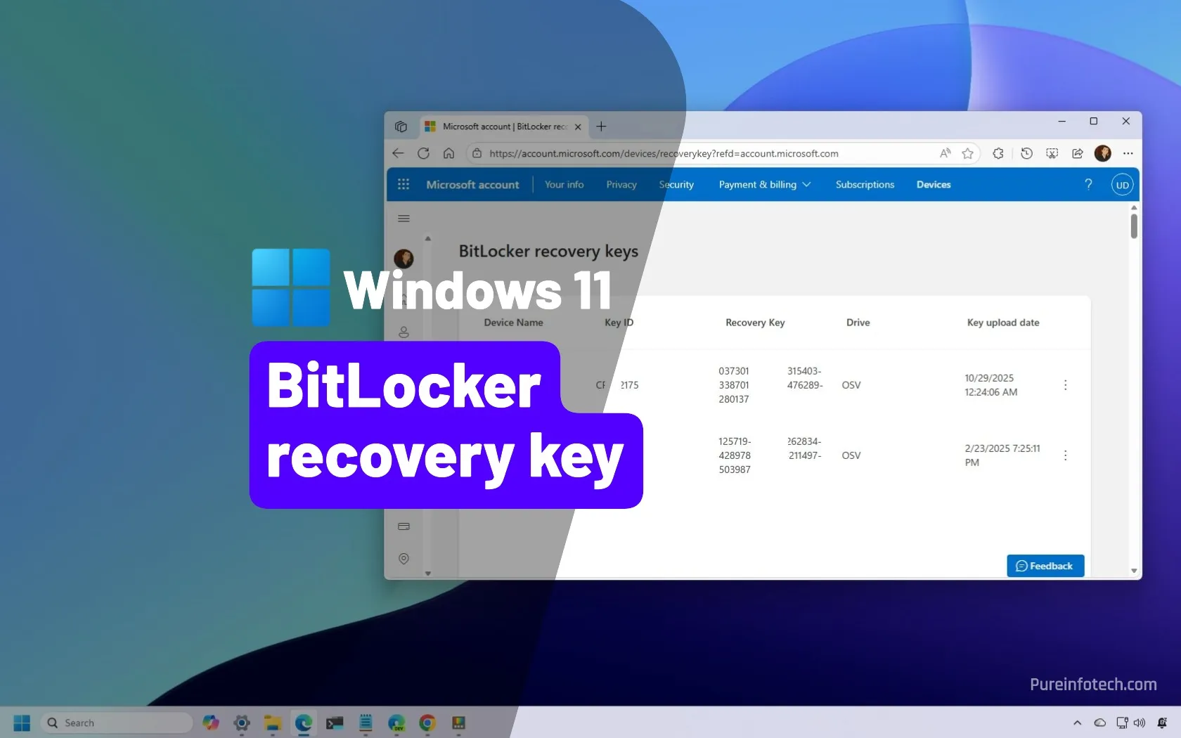 How to find BitLocker recovery key on Windows 11 - Pureinfotech