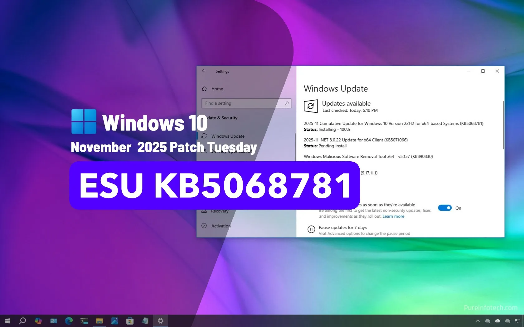 KB5068781 (build 19045.6575) for Windows 10 ESU drops as the November 2025 update - Pureinfotech