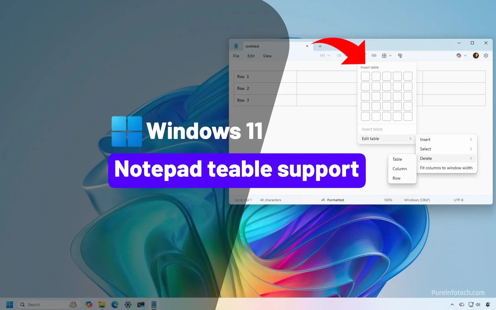 How to create tables in Notepad for Windows 11 - Pureinfotech