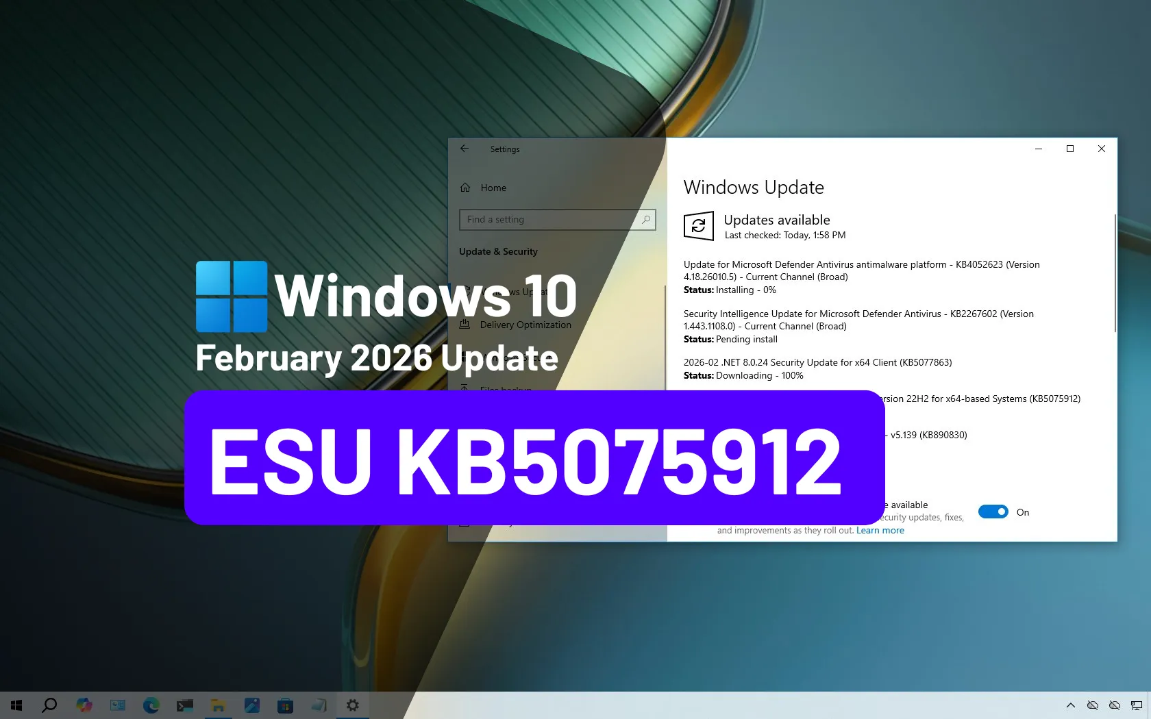 KB5075912 (build 19045.6937) for Windows 10 ESU drops as the February ...