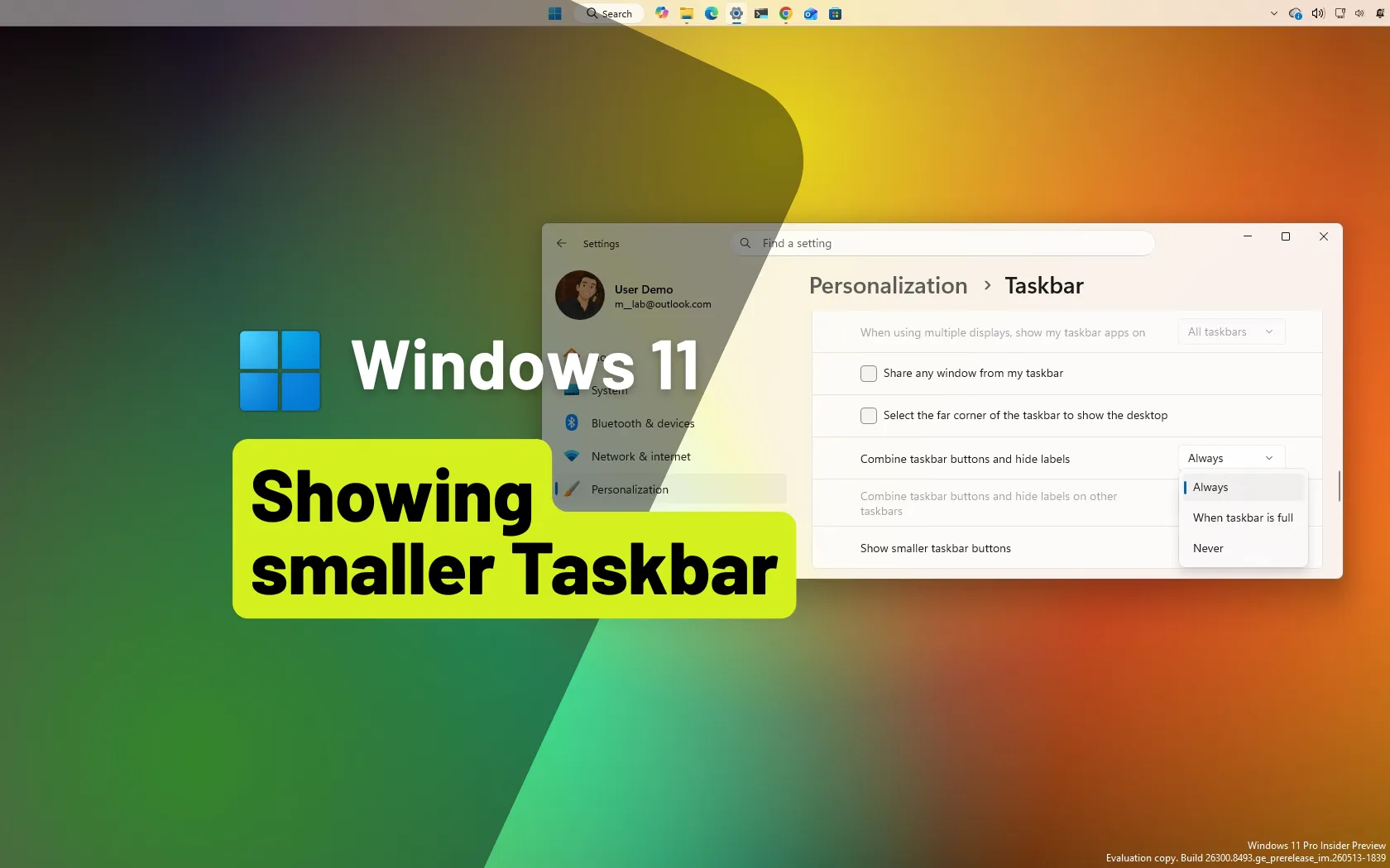 How to make Taskbar smaller with native controls on Windows 11 – no ...