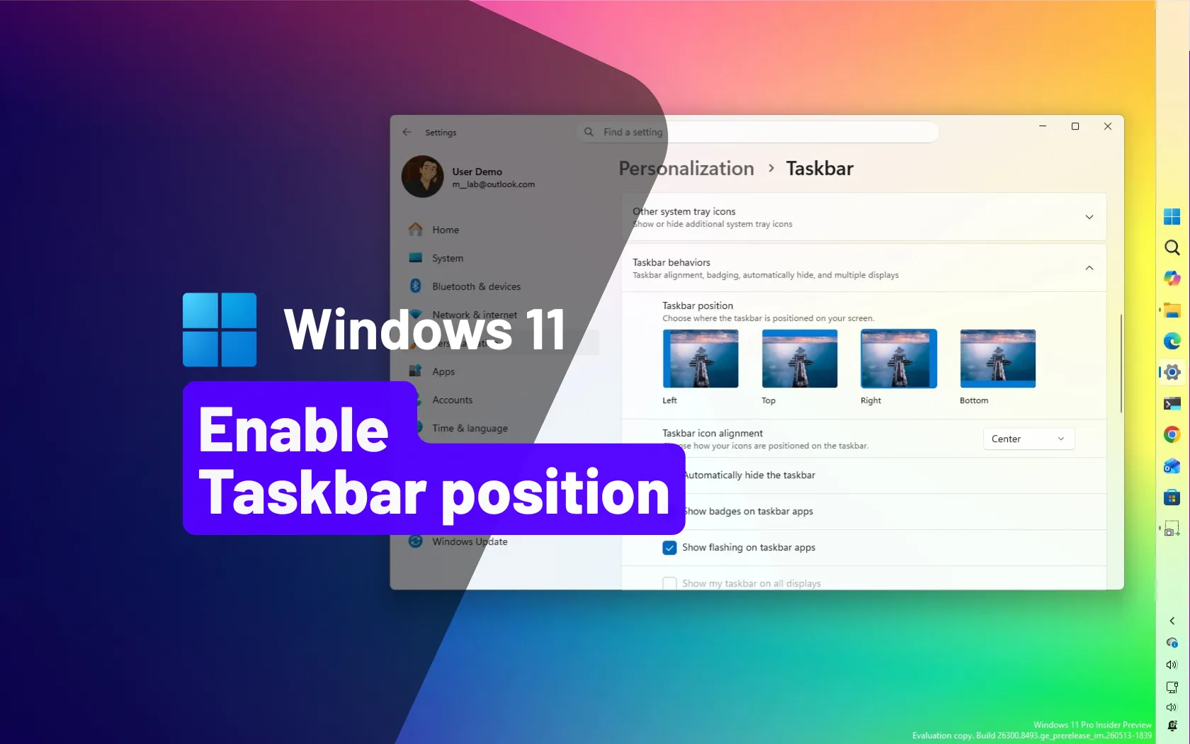 How to enable new Taskbar positioning and resizing settings on Windows ...